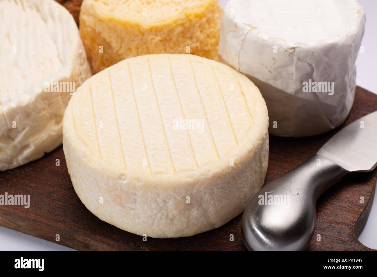 French AOC soft cow cheeses, crumbly Langres with washed rind structure ...