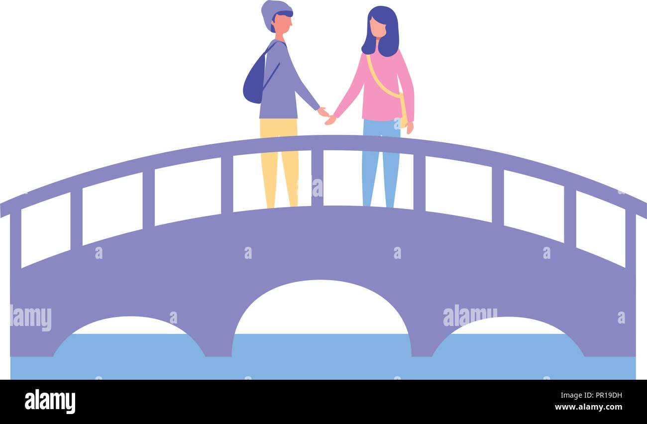 cute couple standing on the bridge vector illustration Stock Vector ...