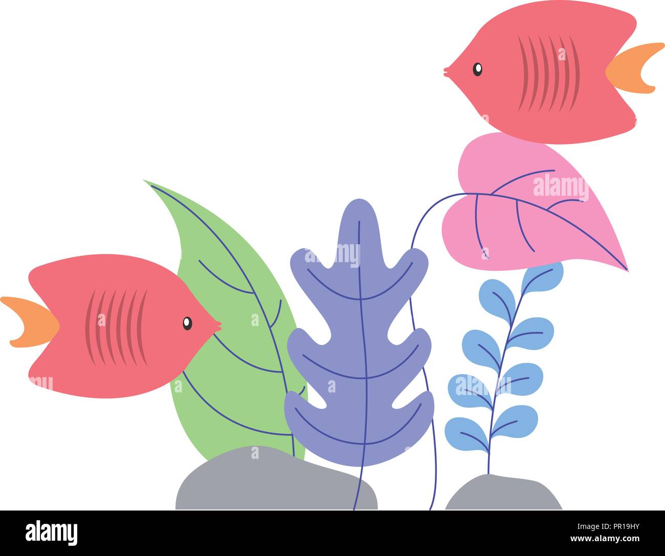 fishes with plants foliage wild scene vector illustration Stock Vector ...