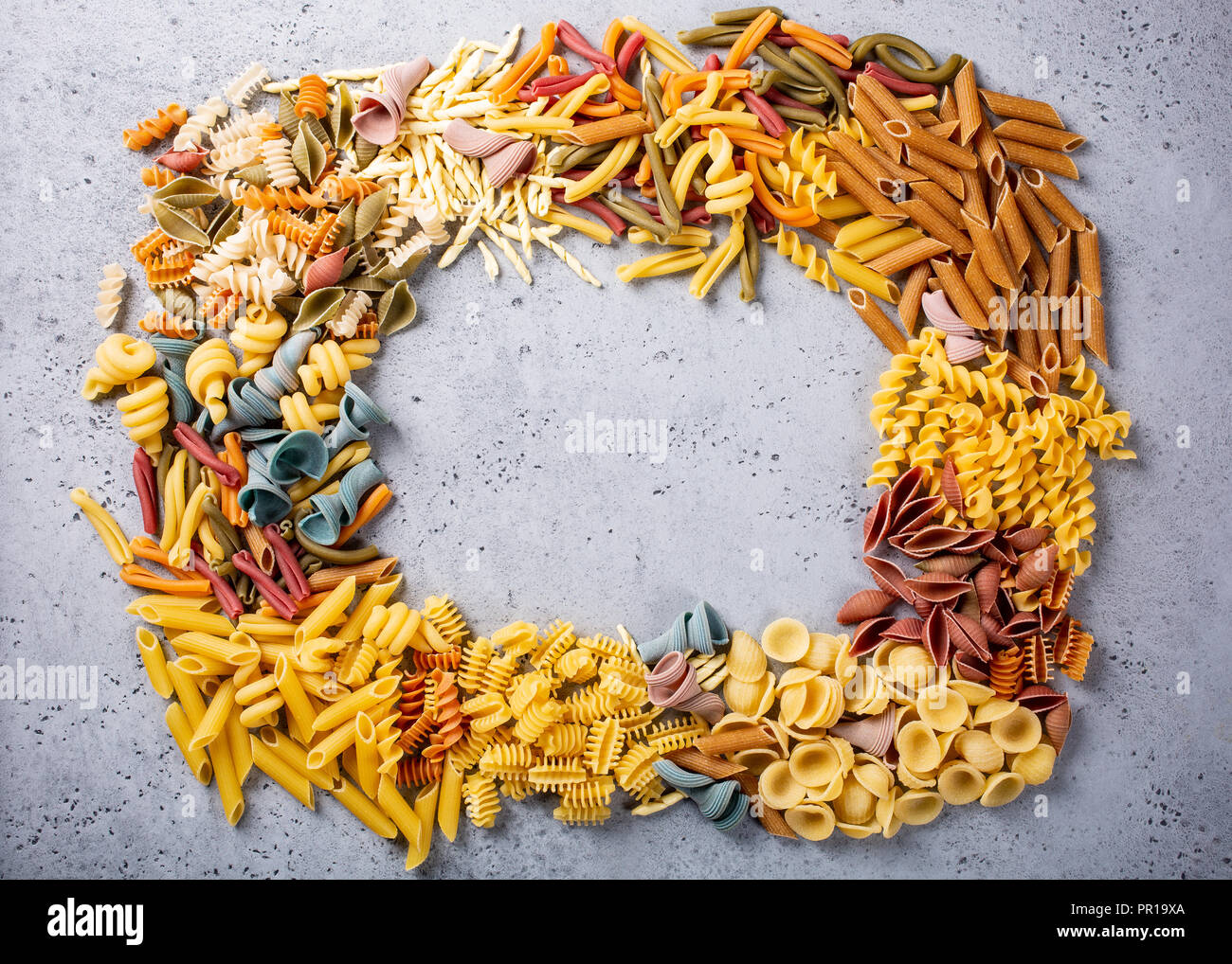 Assorted colorful italian pasta. Food background concept for menu, cafe ...