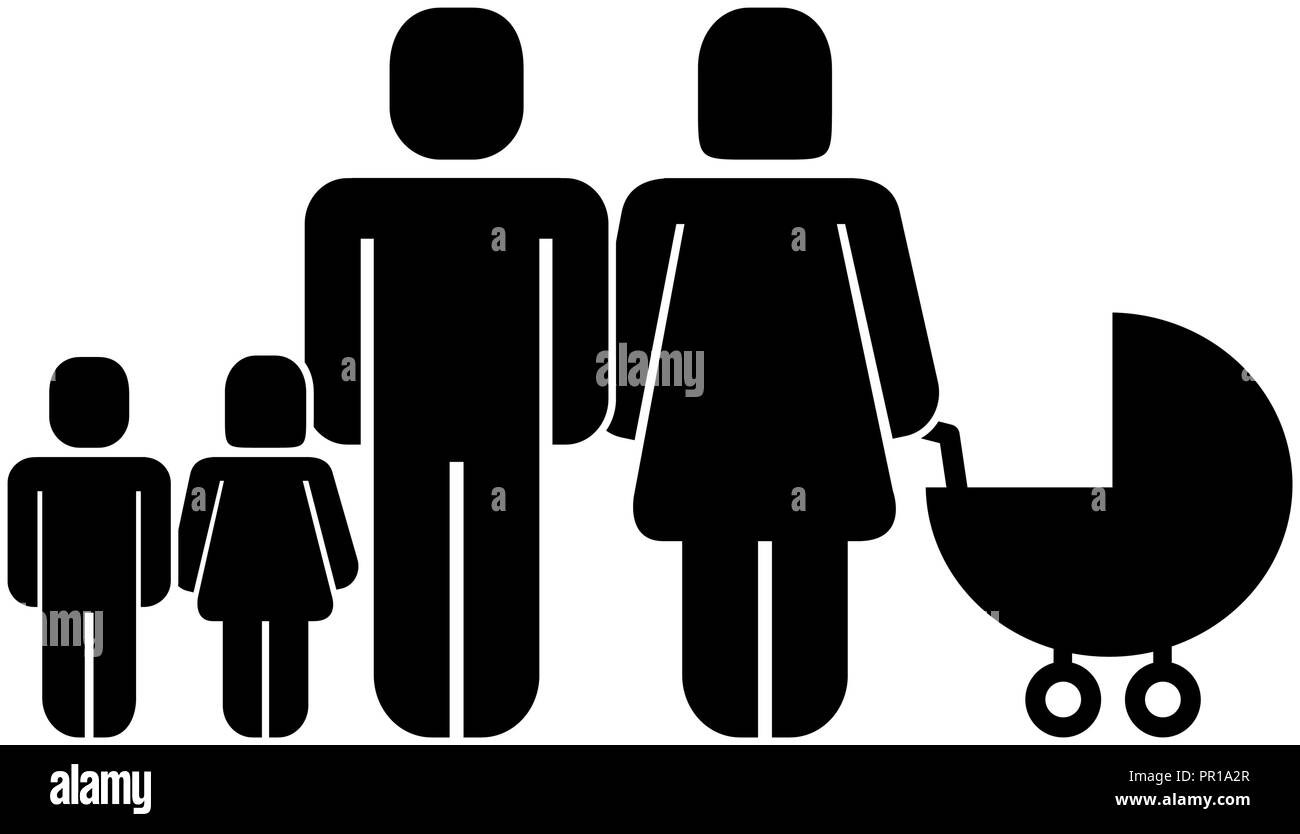 parents with son daughter and baby pram pictogram vector illustration ...