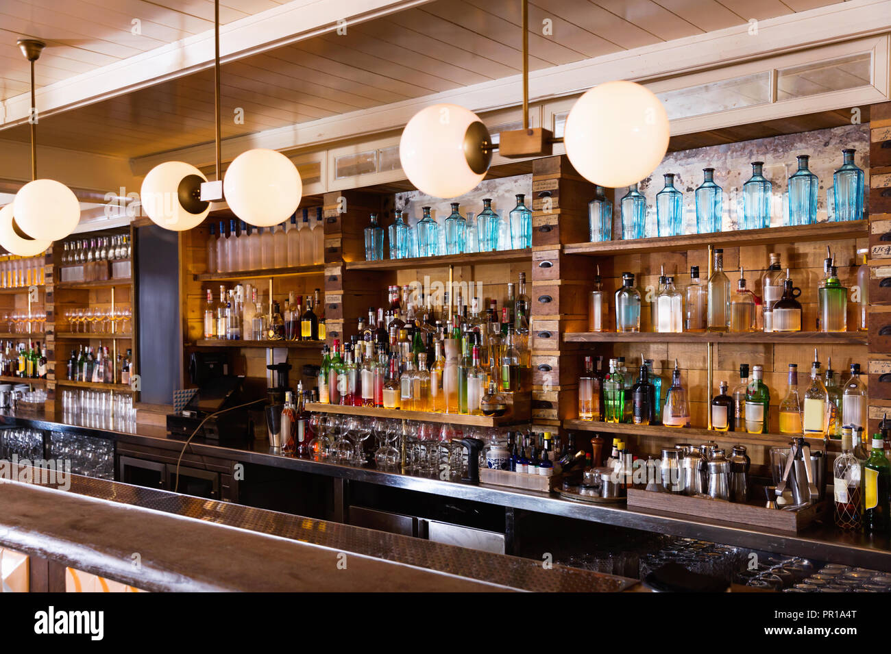 Photo of luxurious modern beautiful stylish bar in night restaurant ...