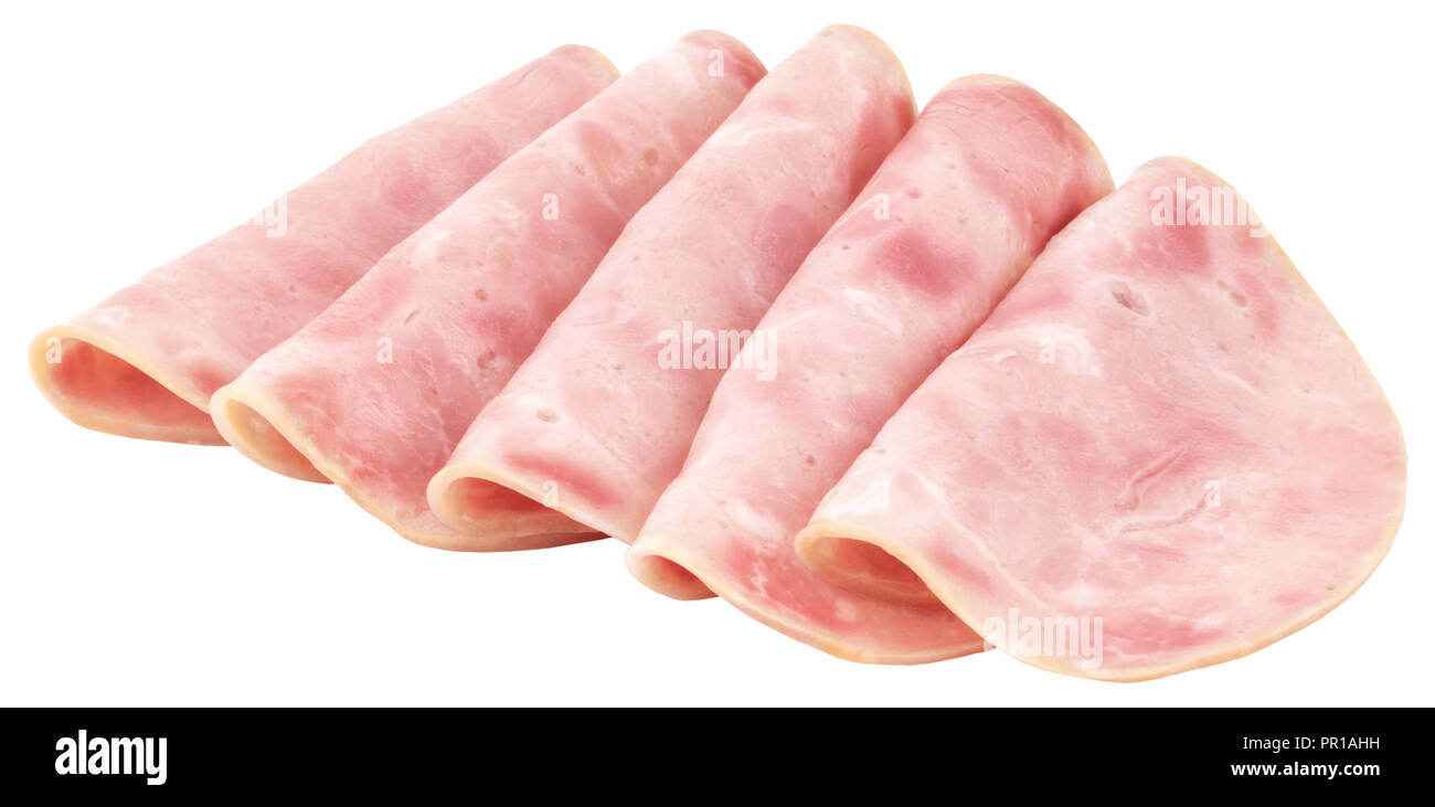 Sliced ham on white background. Pork ham sliced on white background ...