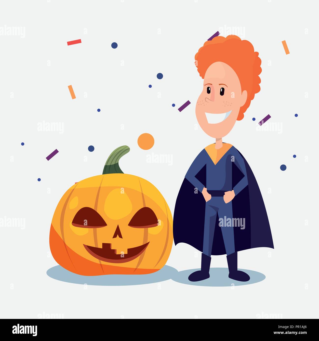 halloween customes super boy smiling creepy pumpkin vector illustration ...