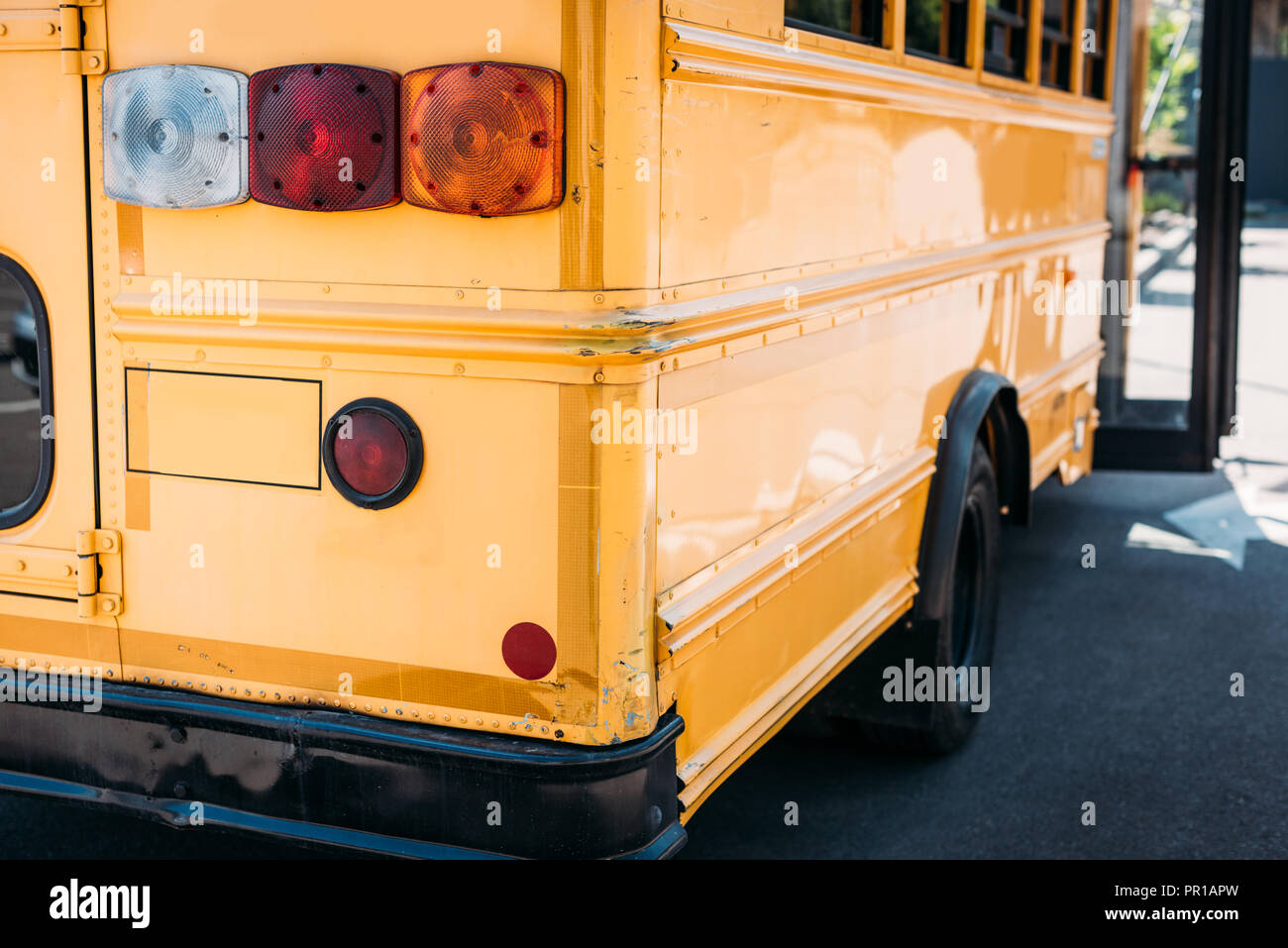 rear view of traditional american school bus Stock Photo - Alamy