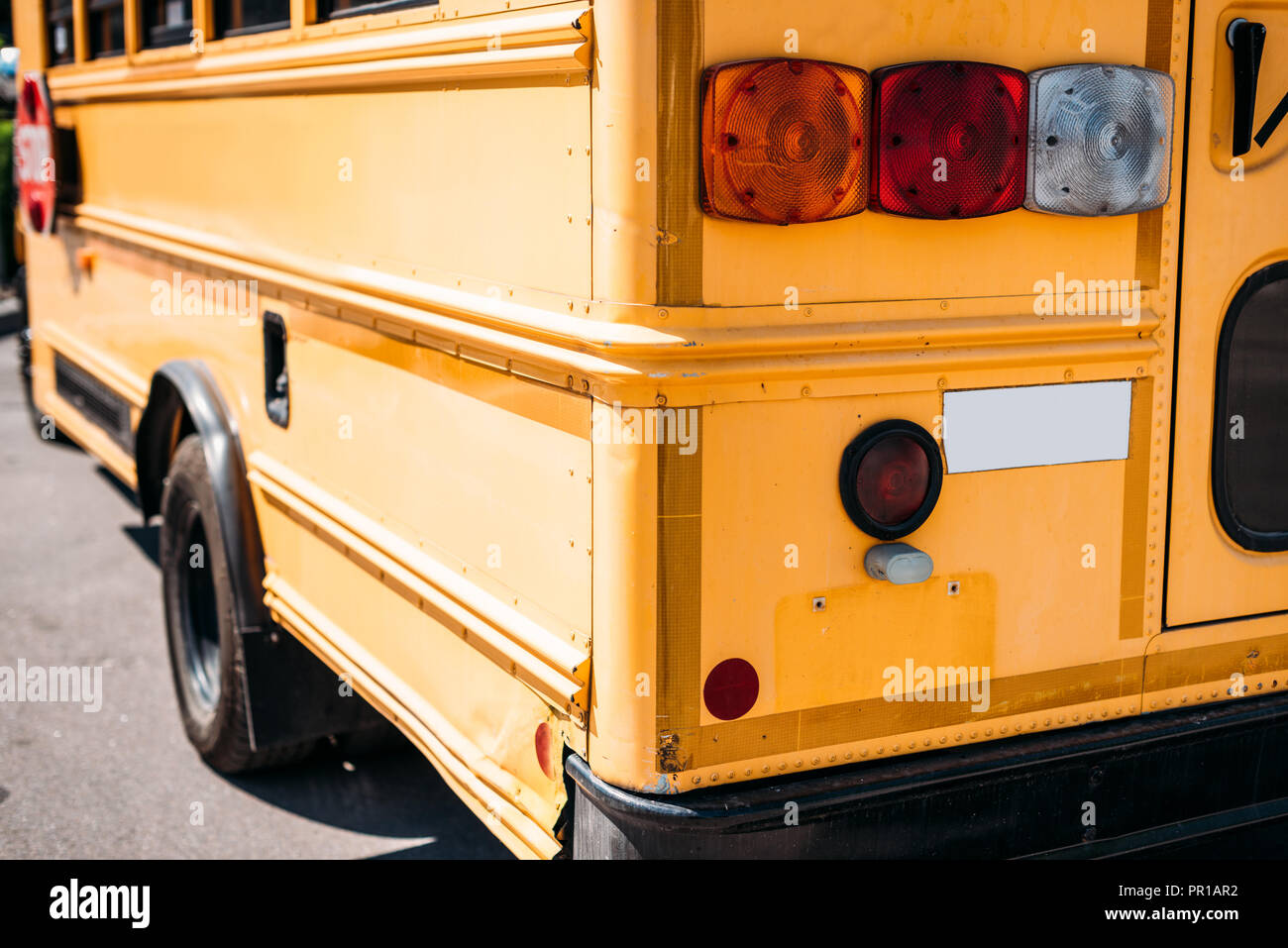 rear view of traditional yellow school bus Stock Photo - Alamy
