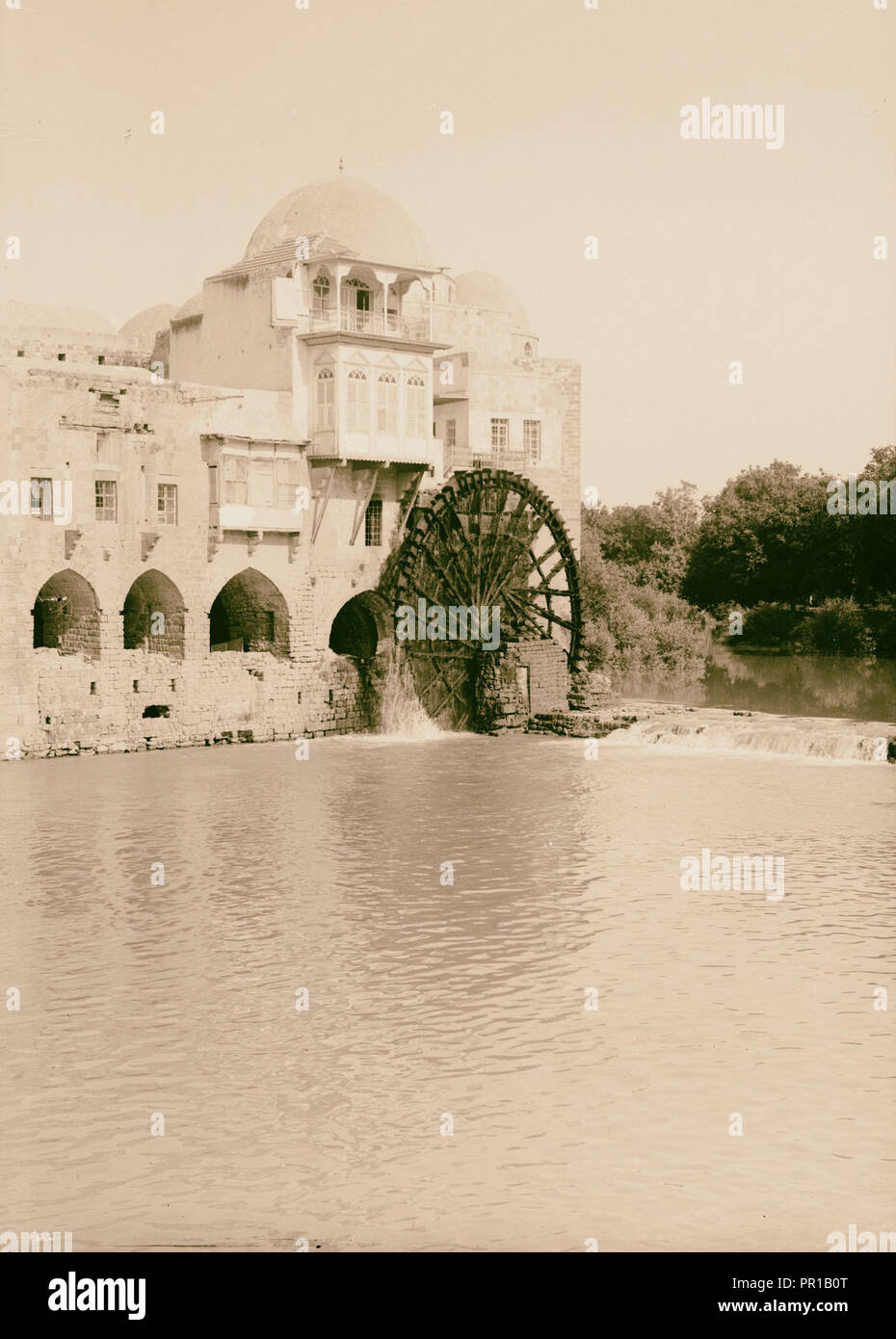 Hama (Hamath). Picturesque naüra (water-wheel). 1900, Syria, Ḥamāh ...