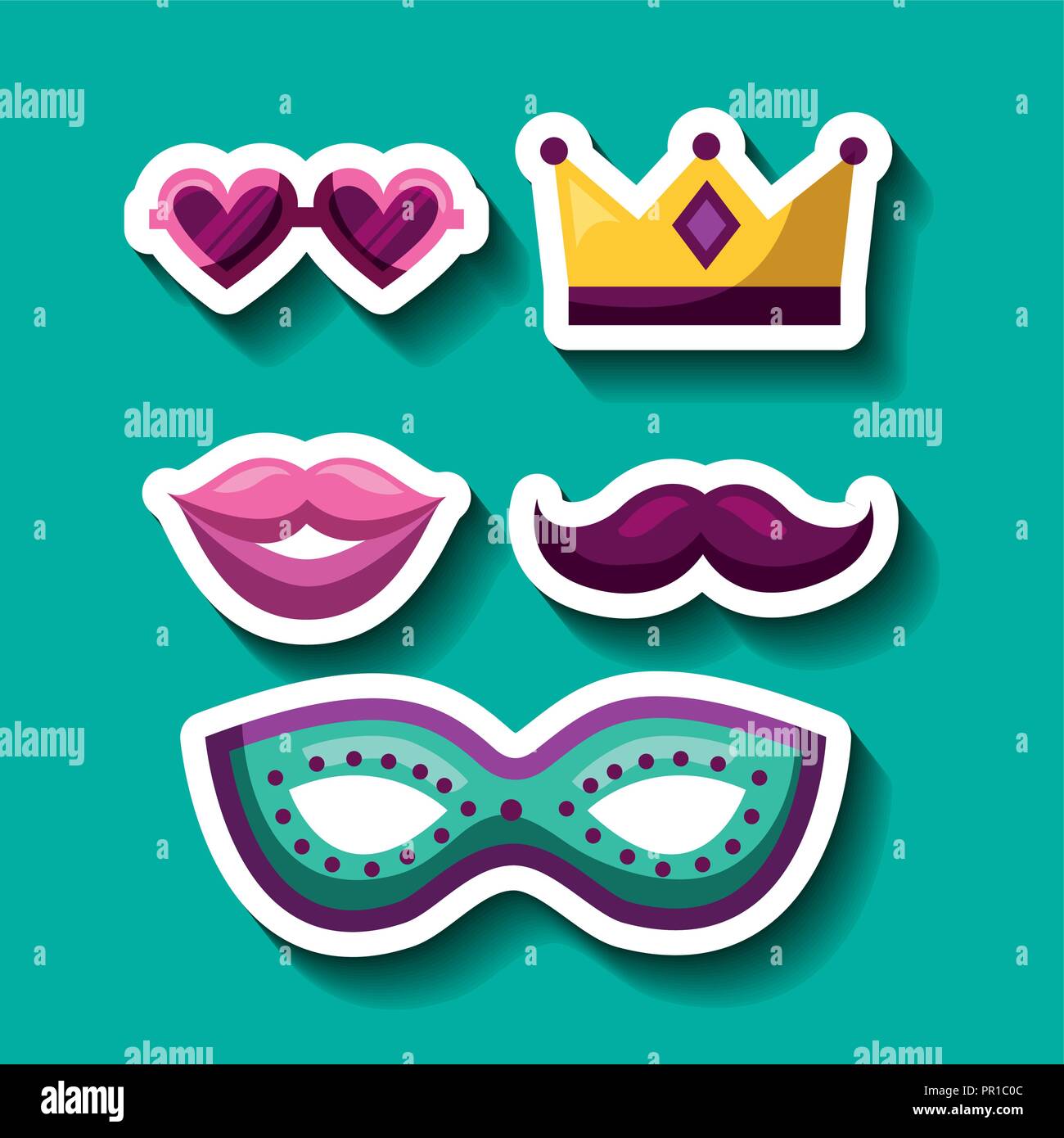 party mask night heart glasses crown princess moustache mouth and ...