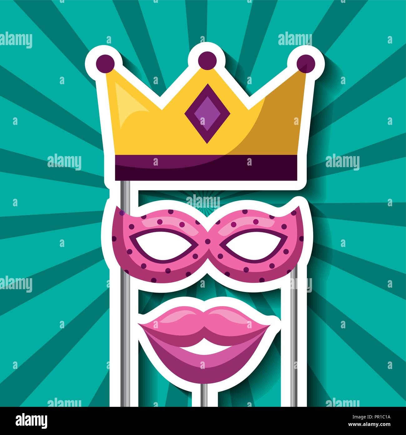 party mask night crown princess blanket and mouth stick photo vector ...