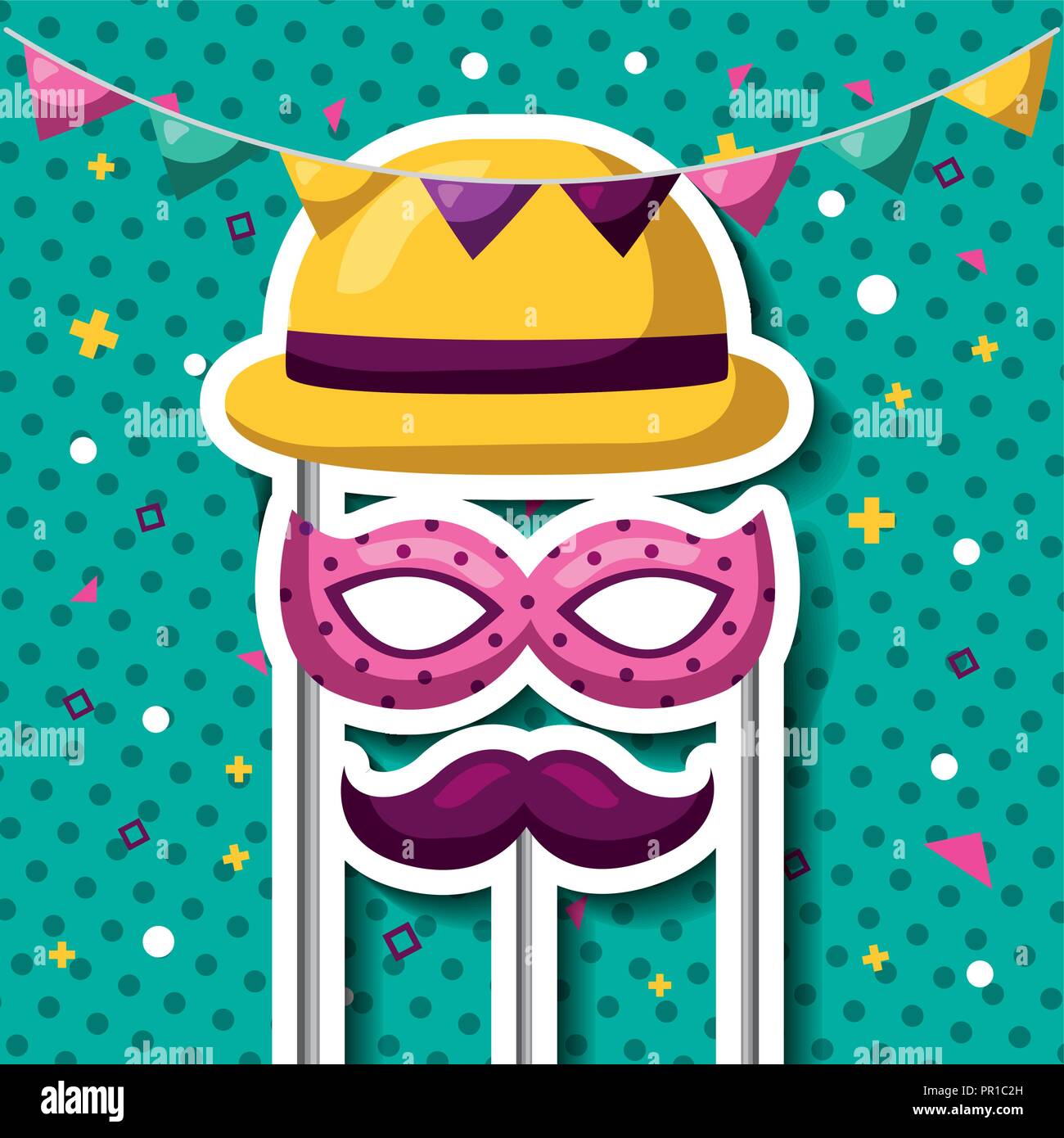 party mask night pennants confetti sticks photo moustache blanket and ...