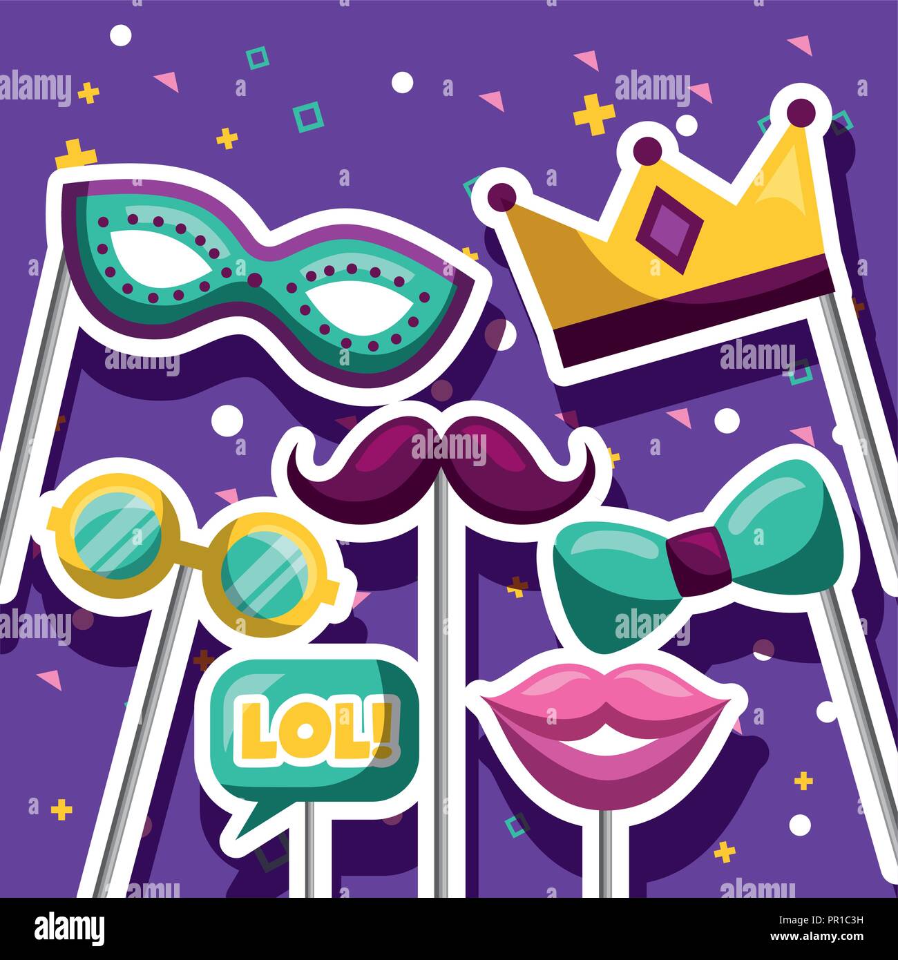 party mask night photos sticks colors blanket bow glasses symbols ...