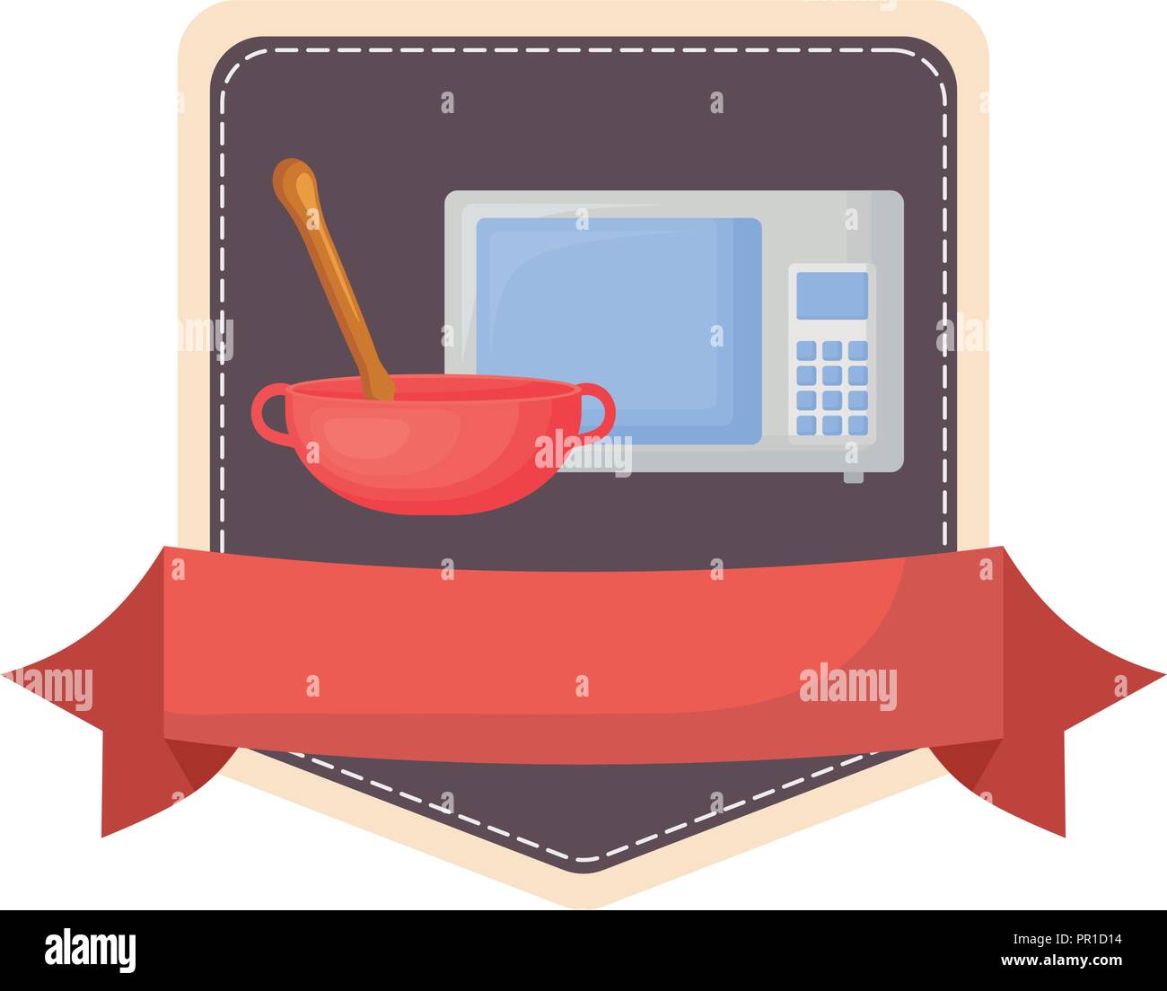 microwave bowl with spoon banner emblem vector illustration Stock ...