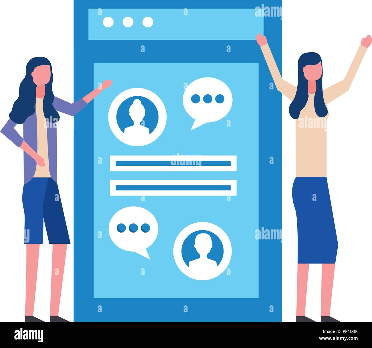 young women with web page avatar character vector illustration design ...