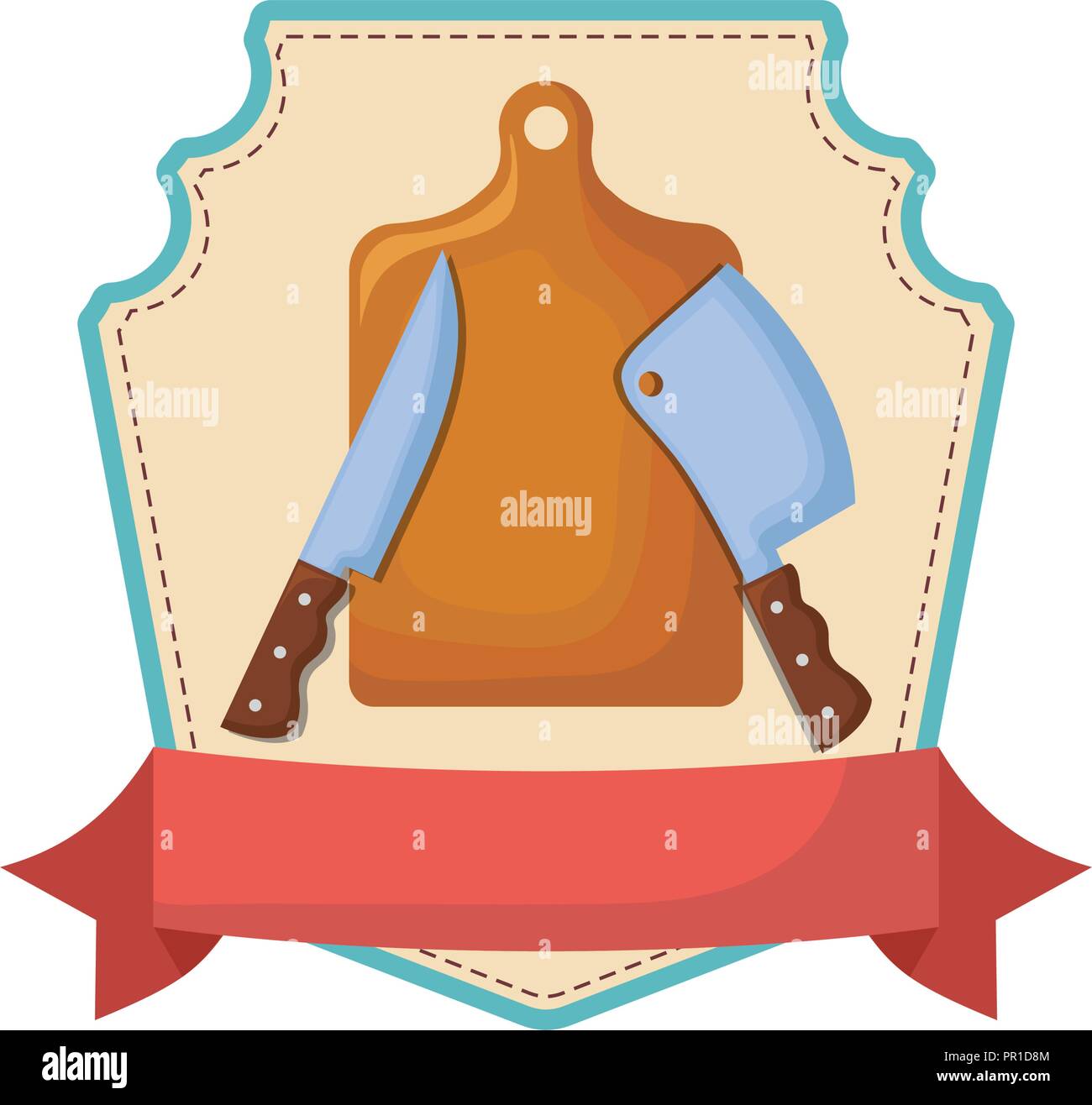 kitchen knifes and cutting board banner emblem vector illustration ...