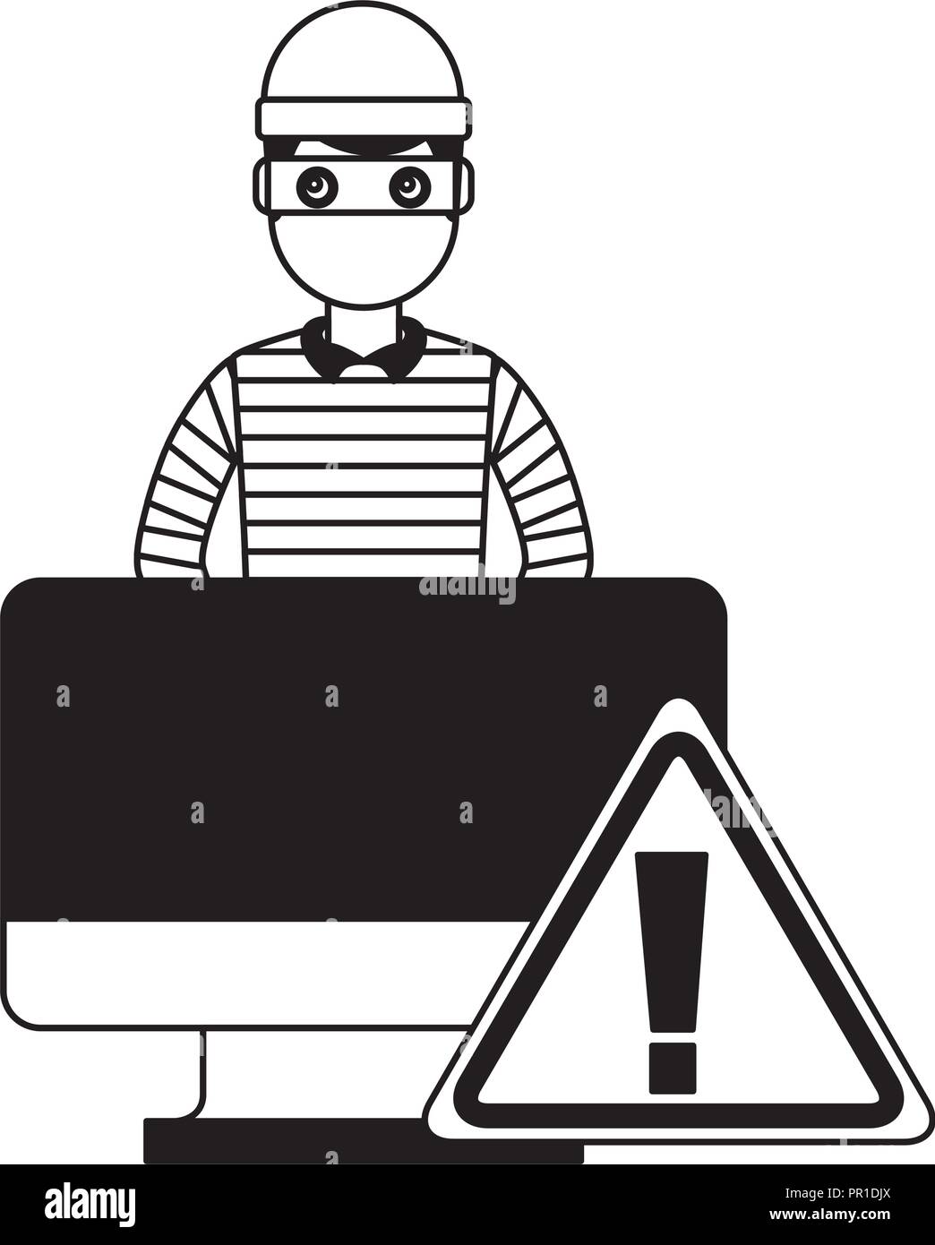 hacker thief computer alert attack sign vector illustration Stock ...