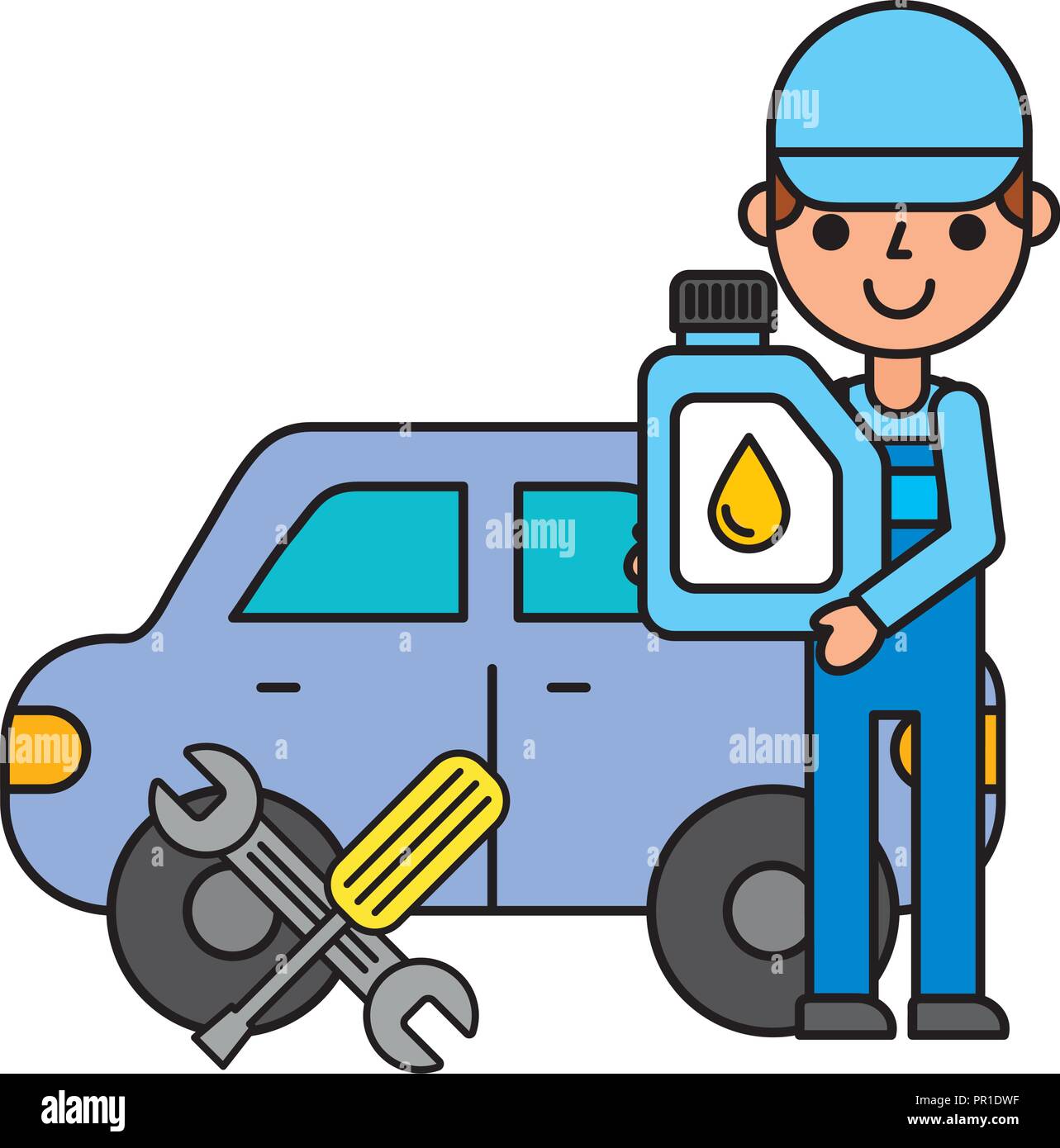 worker station car oil tools automotive service vector illustration ...