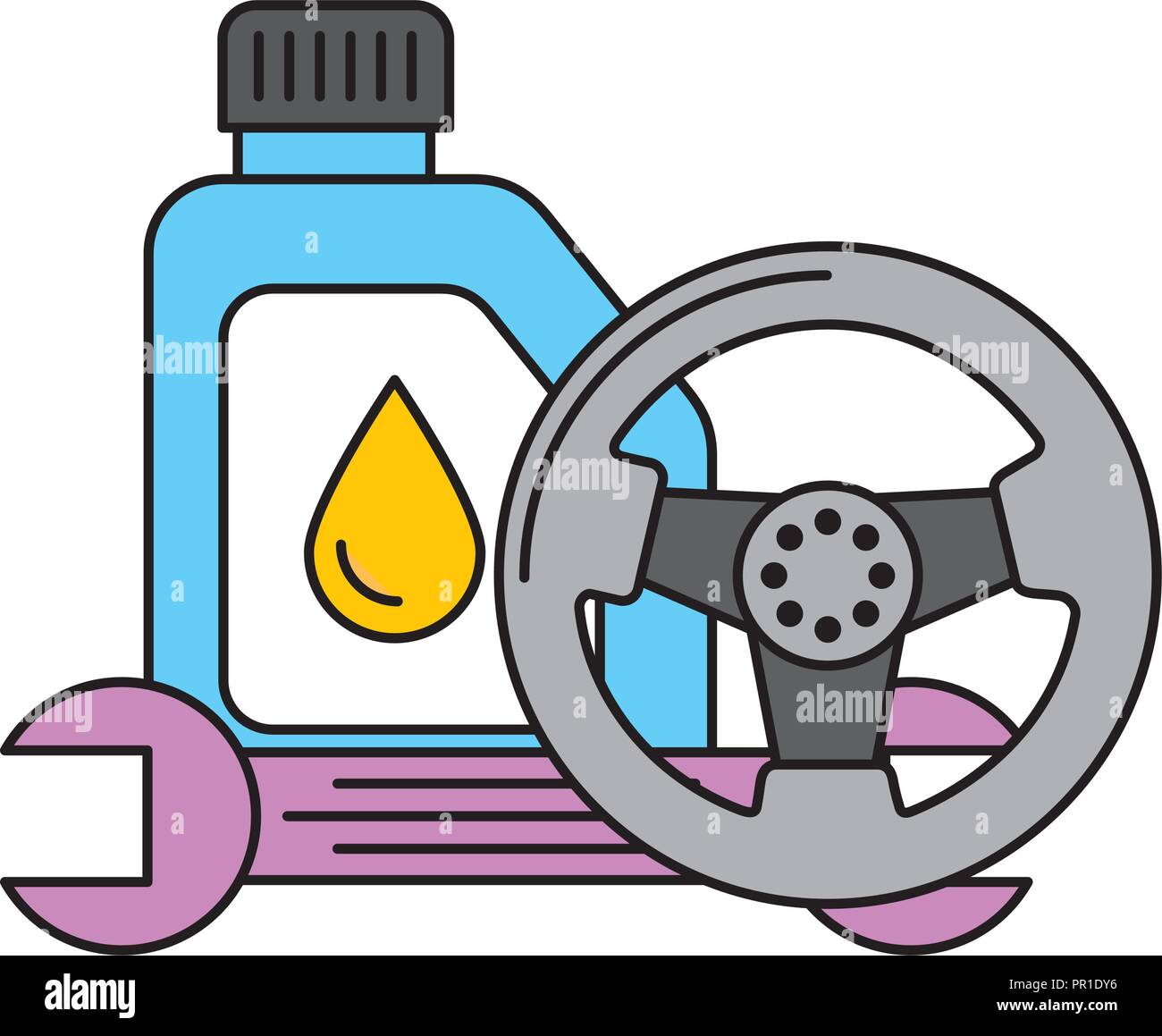 gallon oil wheel and wrench automotive service vector illustration ...