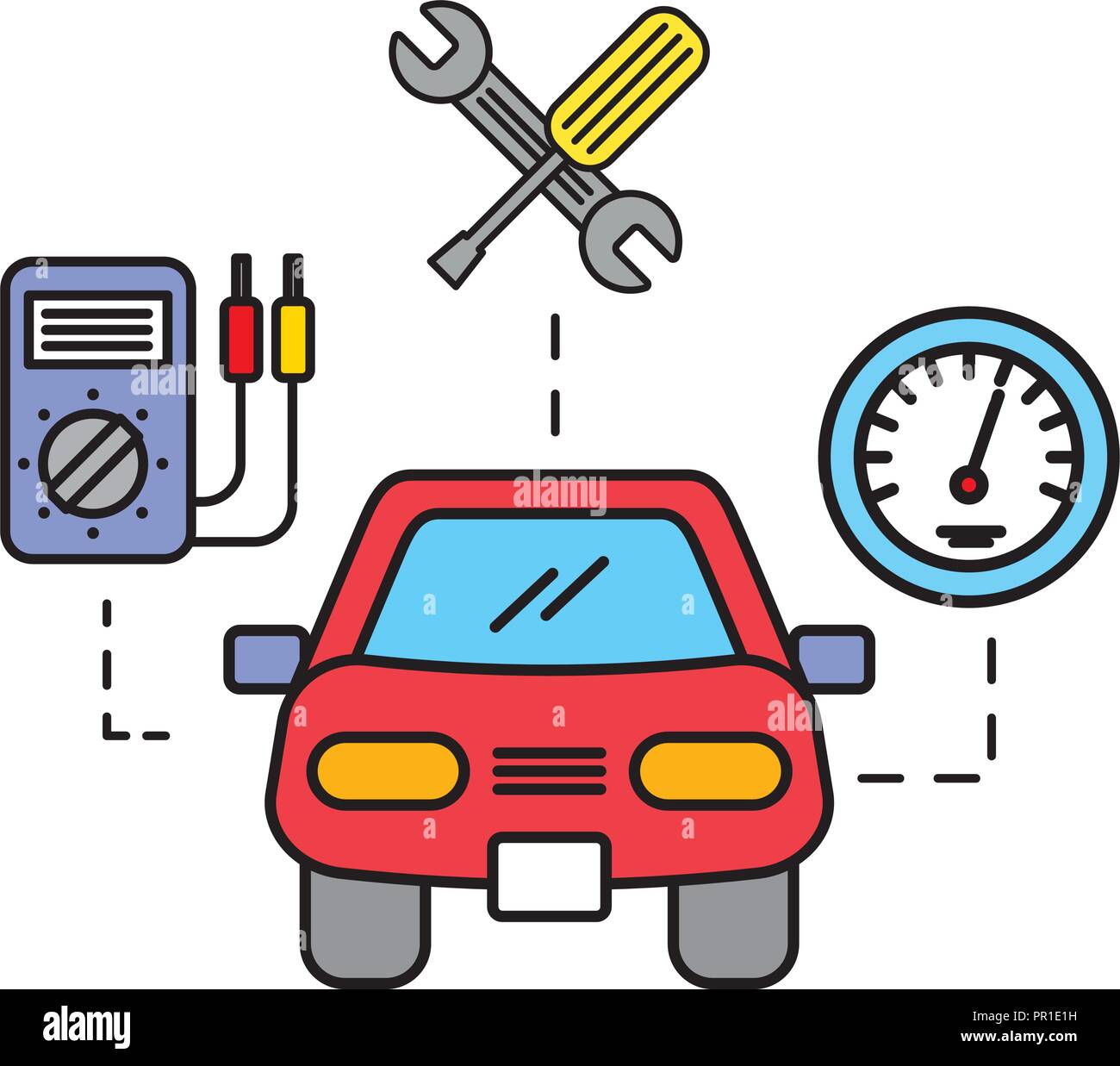 car vehicle diagnostic tools and speedometer automotive service vector ...