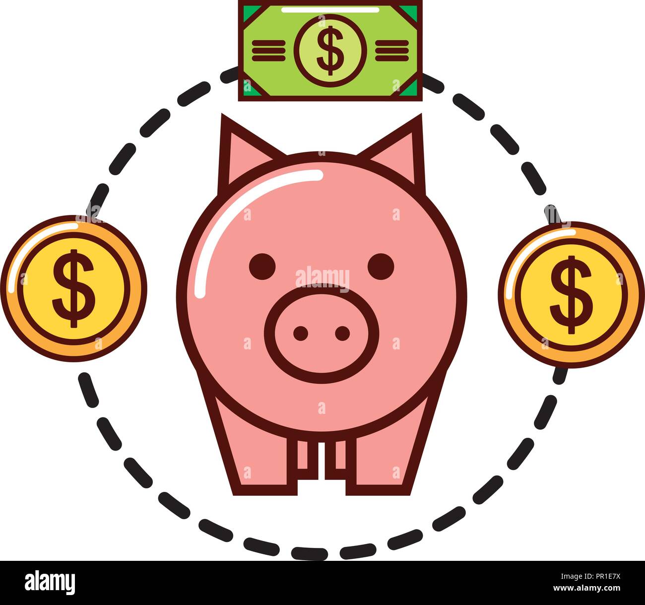 piggy bank coins money dollar vector illustration Stock Vector Image ...