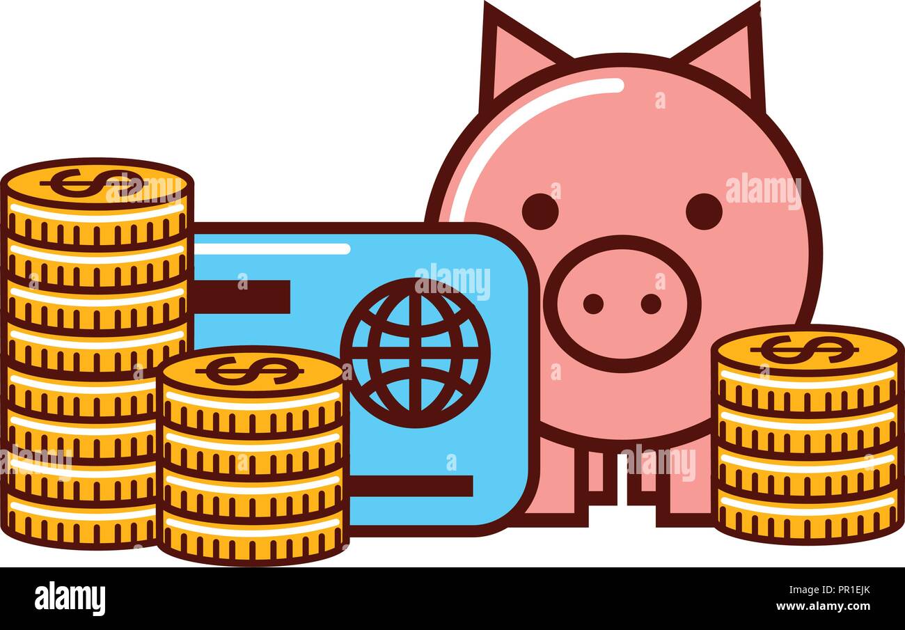 business piggy bank money coins credit card vector illustration Stock ...