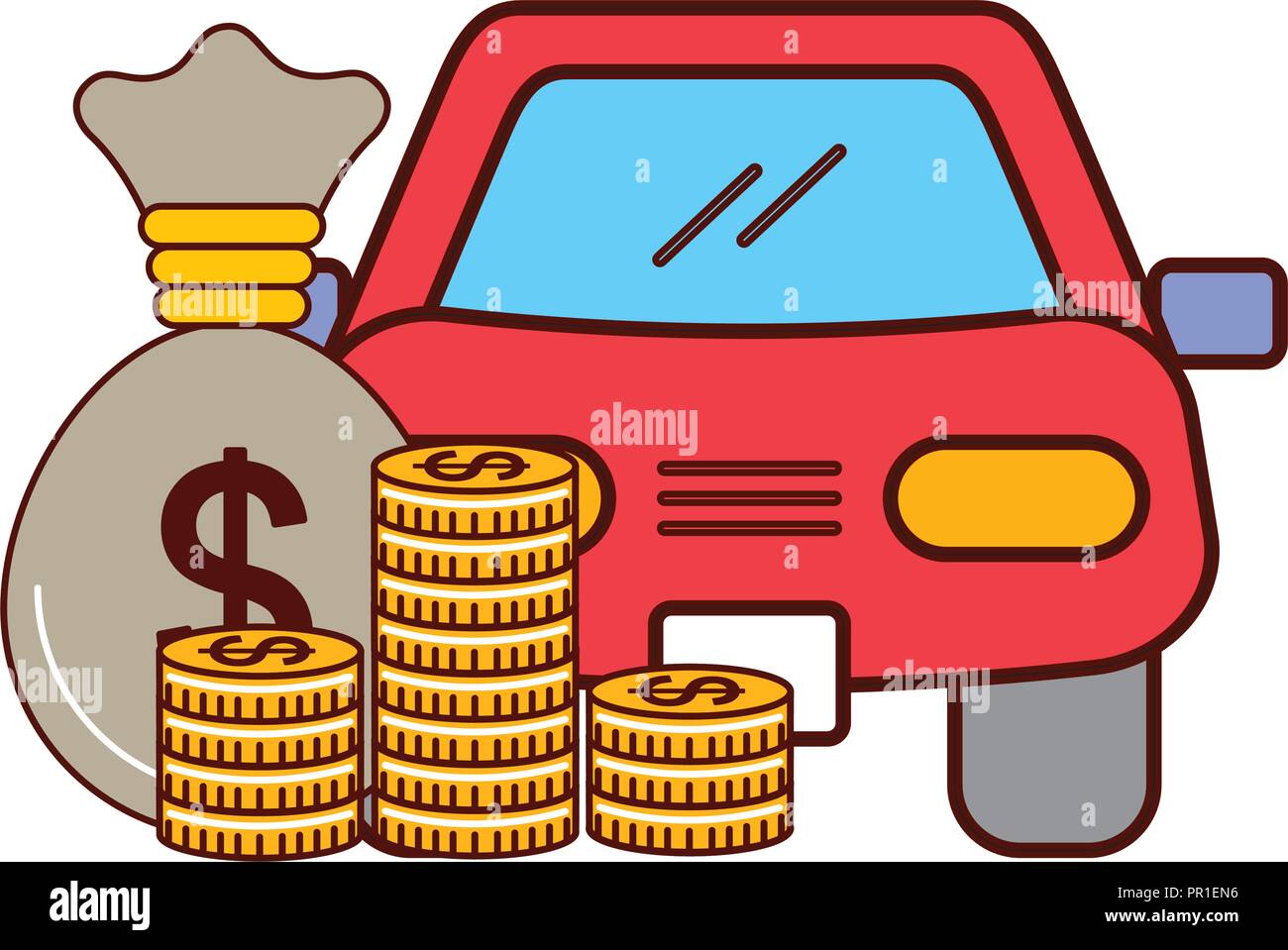 business money bag coins car vehicle vector illustration Stock Vector ...