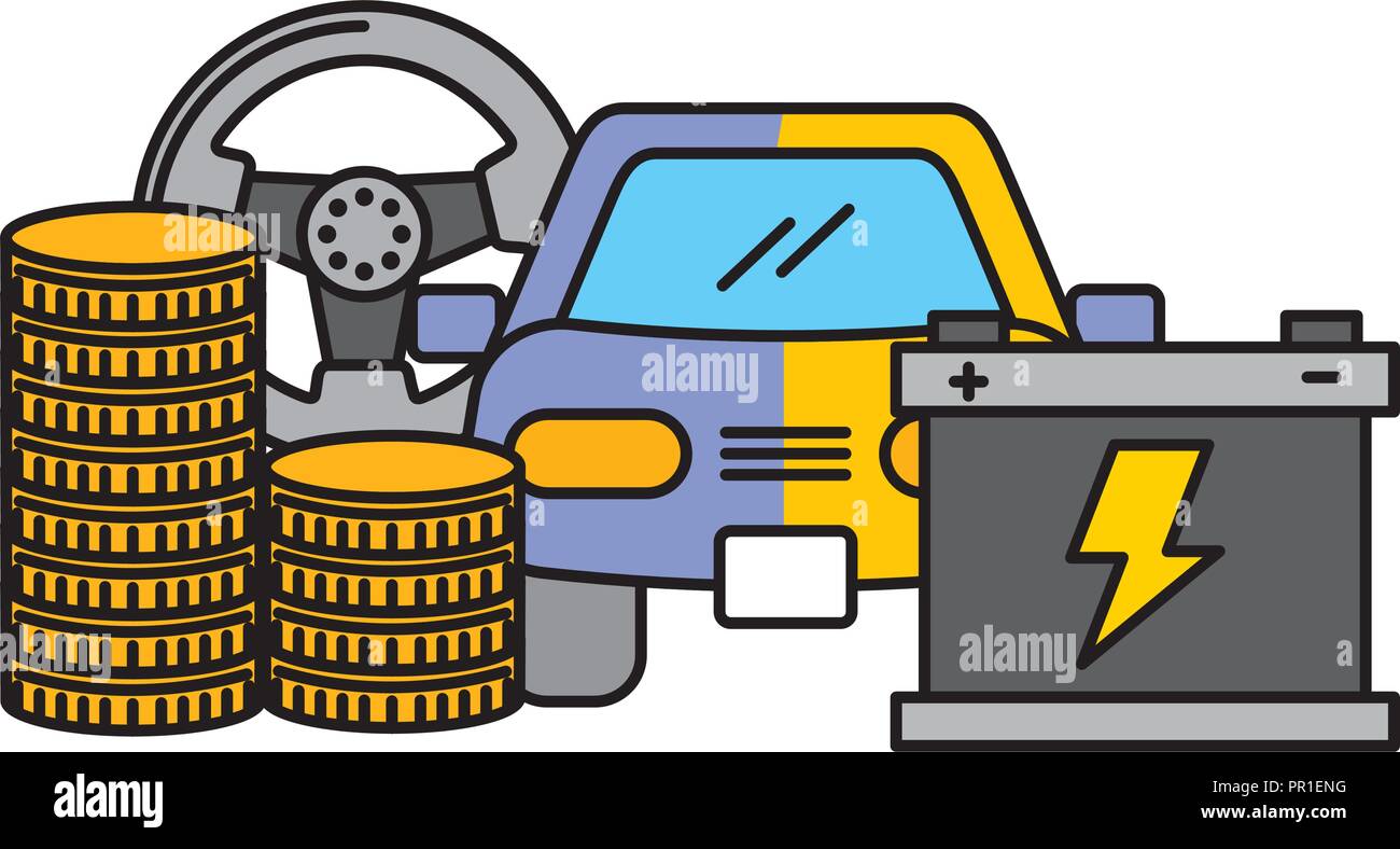 business money coins car battery wheel vector illustration Stock Vector ...