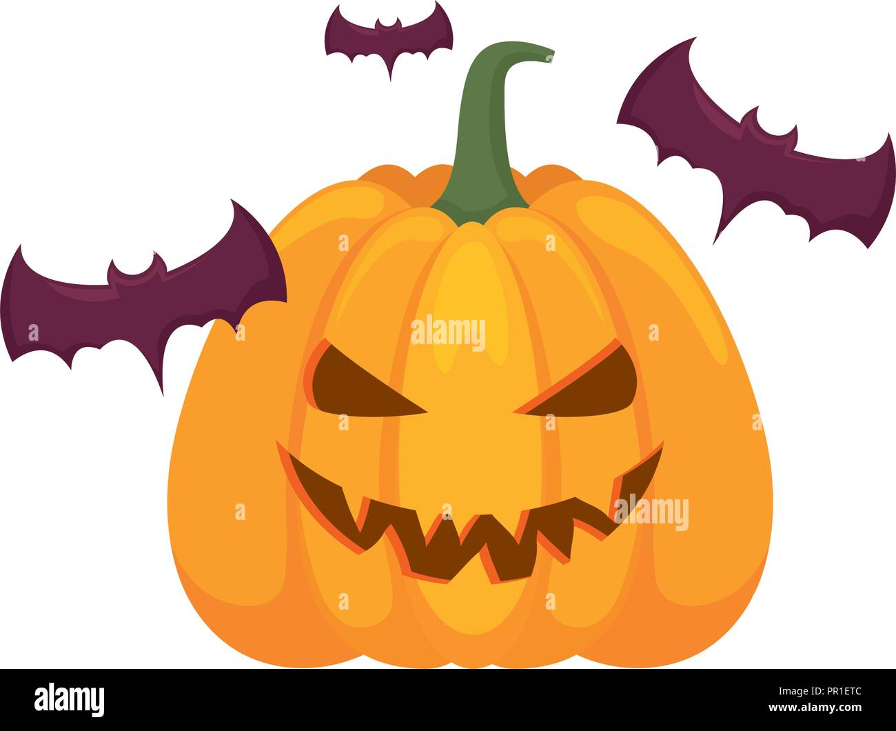 halloween pumpkin and bats around over white background, vector ...