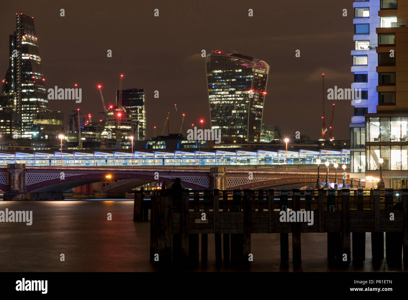 London's iconic 'Walkie-Talkie' building (20 Fenchurch Street) at night ...