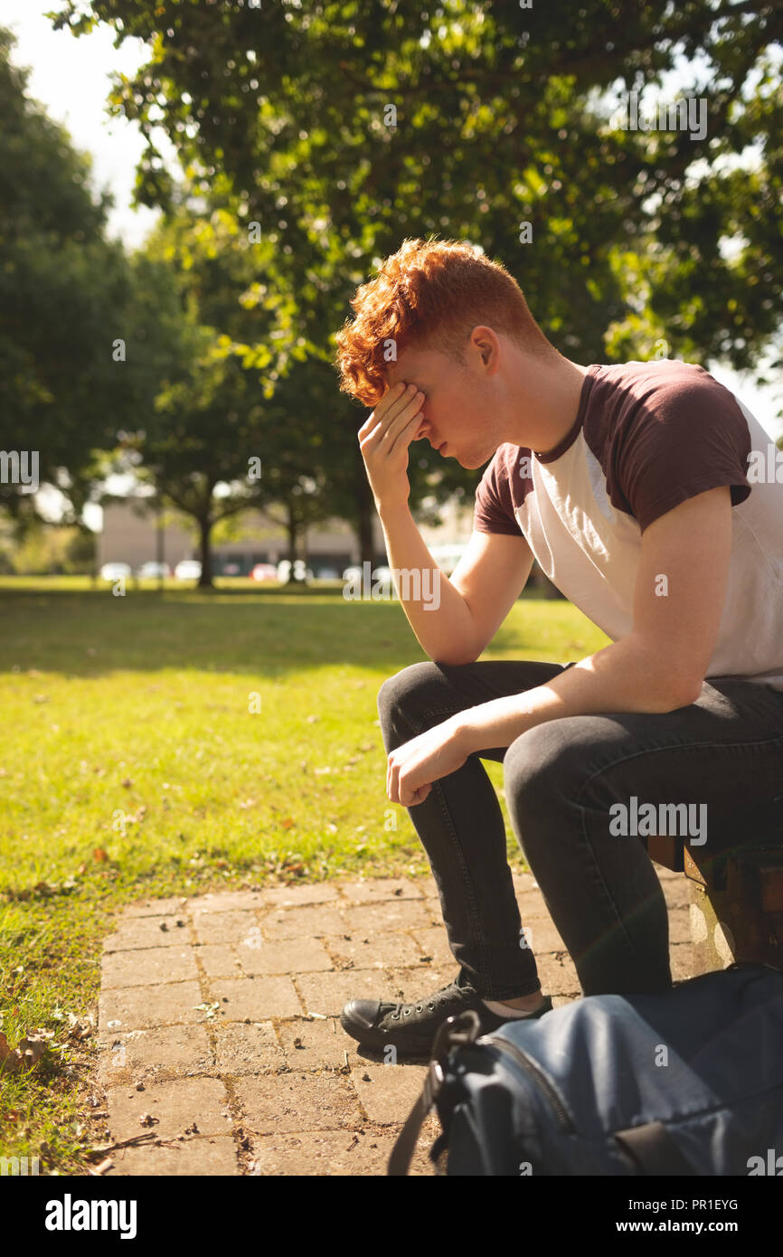 College student sitting in campus Stock Photo - Alamy