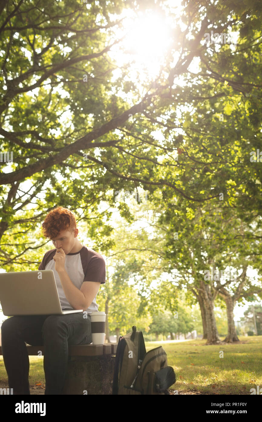 College student using laptop in campus Stock Photo - Alamy