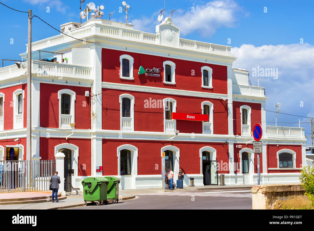 Blanes, Spain - 31 may, 2018: Main building of Blanes train station ...