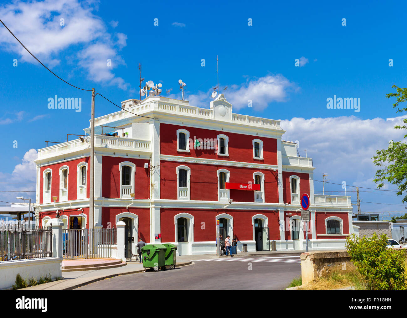 Blanes, Spain - 31 may, 2018: Main building of Blanes train station ...