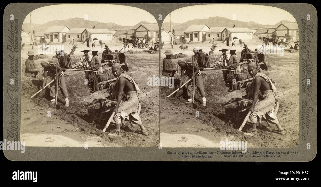 Manchuria, Signs of a new civilization, chinese laborers building a ...