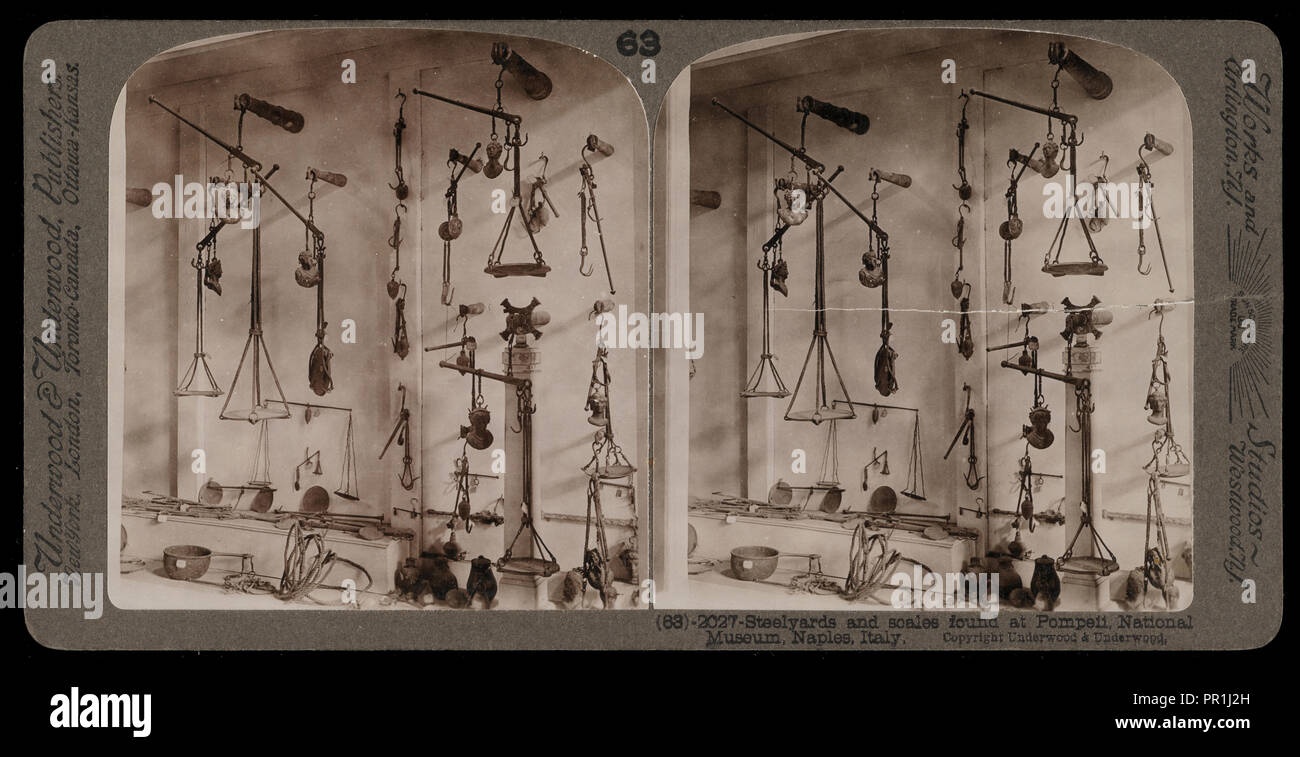 Steelyards and scales found at Pompeii, Stereographic views of Italy ...