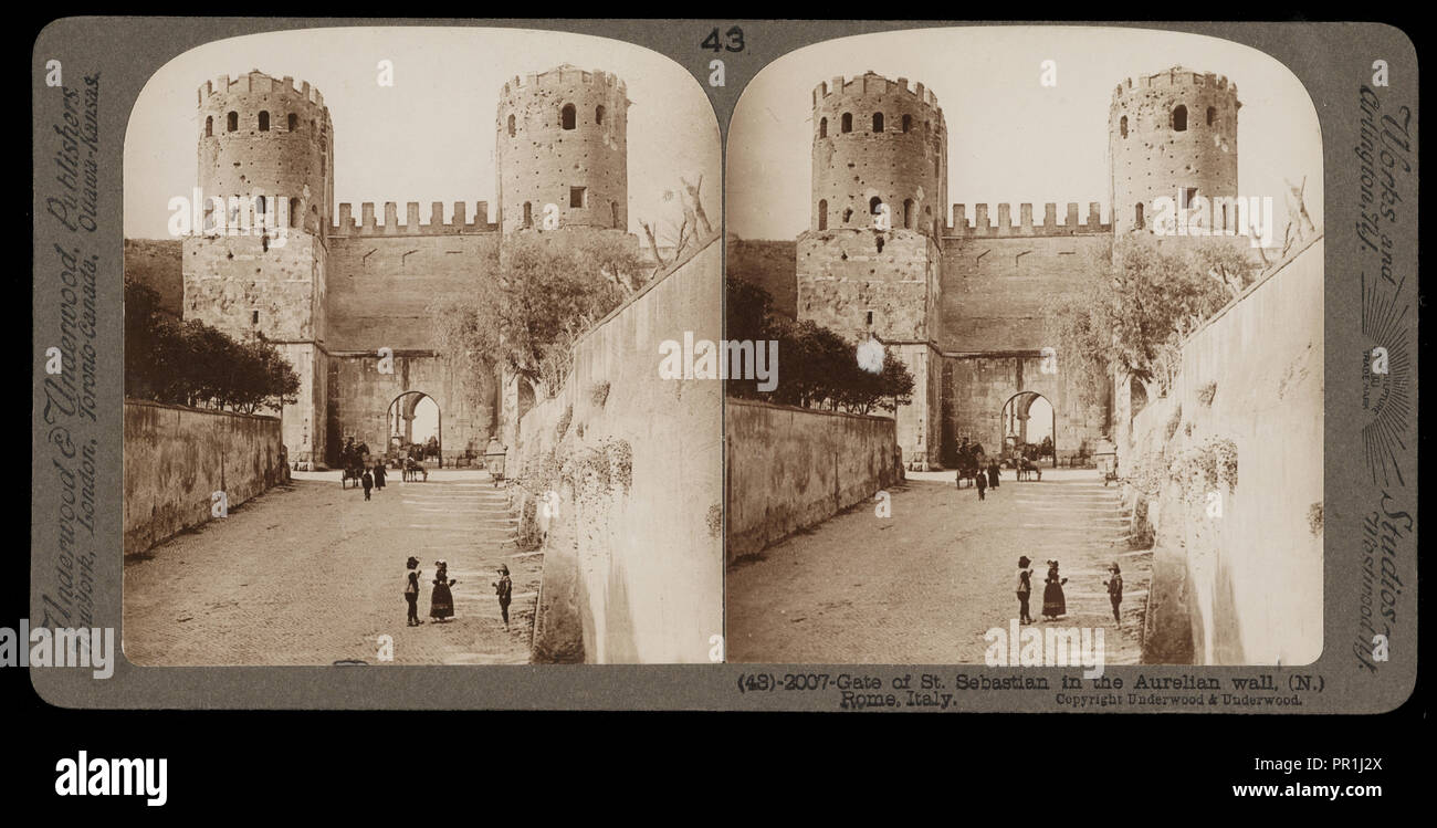 Rome, Gate of San Sebastian in the Aurelian wall, Rome, Stereographic ...