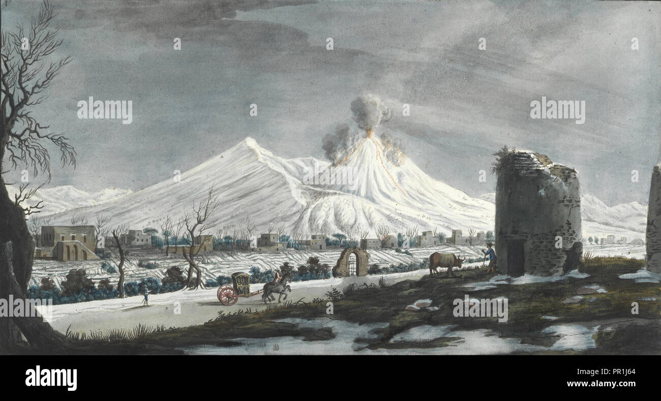 View of an eruption of lava from the crater of Mount Vesuvius, Campi ...