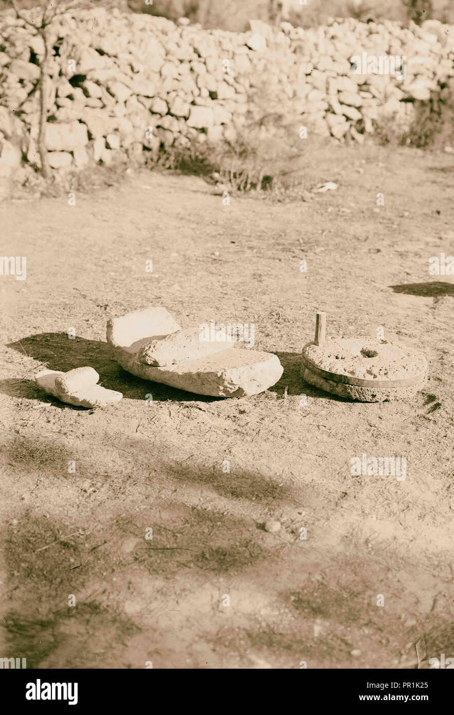 Agriculture, Primitive methods of rubbing and grinding wheat. Three ...