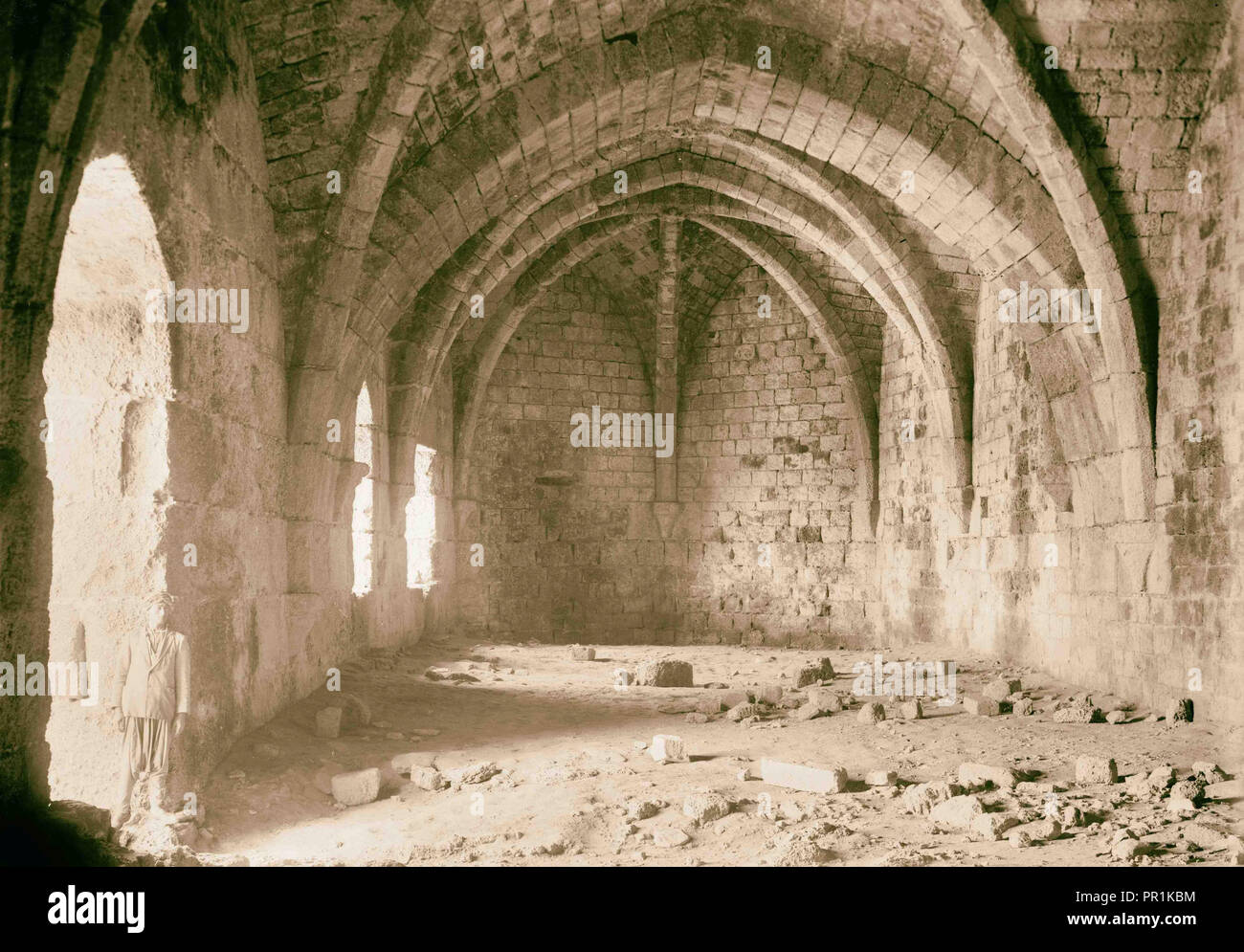Athlit. Ruins from the beach. Buttress wall close to the sea 1934 ...