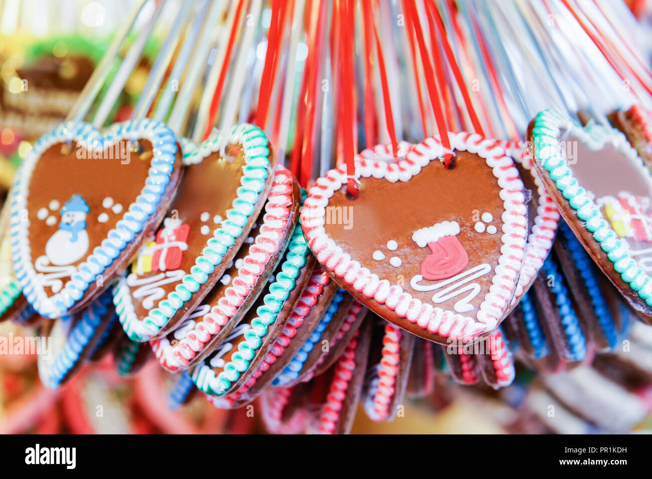 Gingerbread heart shaped cookies on Christmas Market at Town Hall in ...