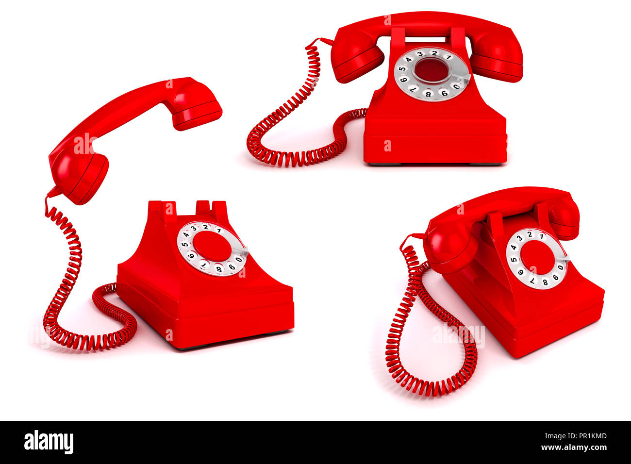 3d vintage red phone on white background Stock Photo - Alamy