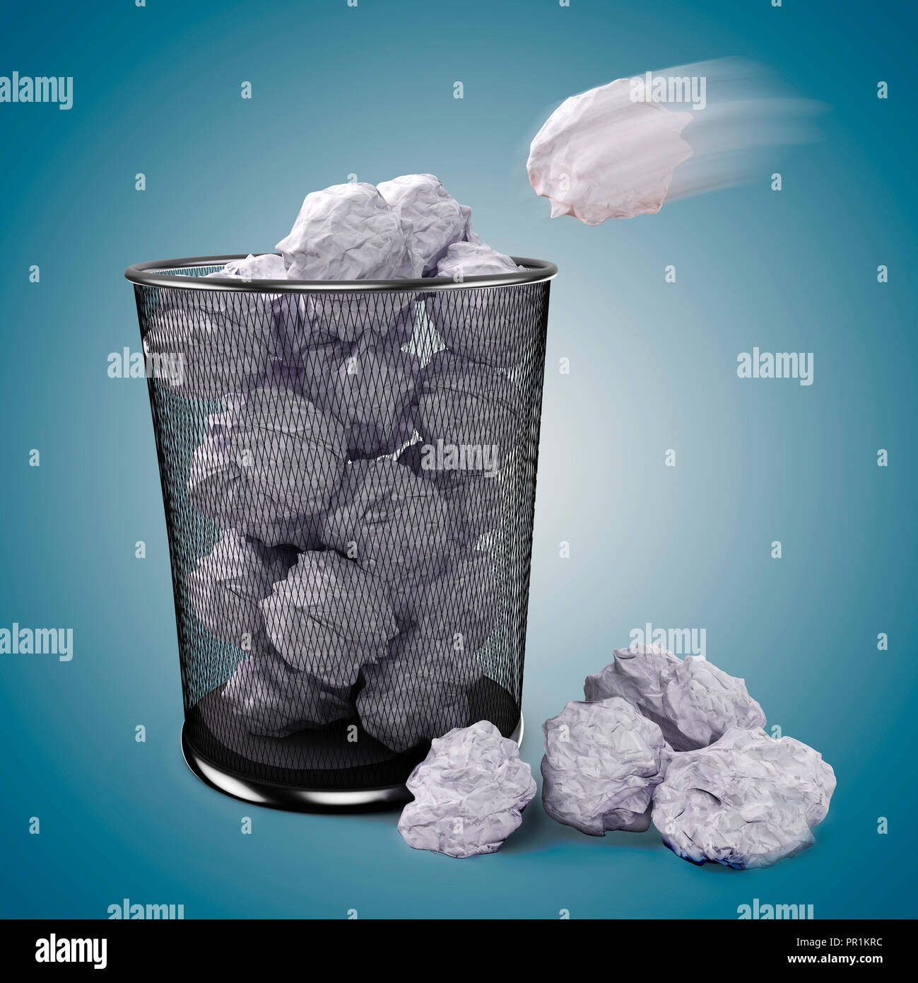 3d office garbage can and paper trash Stock Photo - Alamy