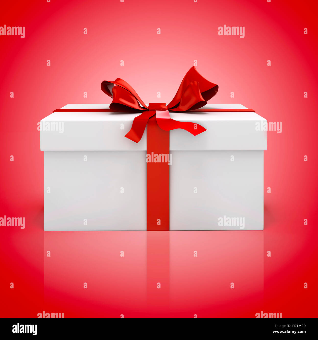 3d white present box and big red bow Stock Photo - Alamy