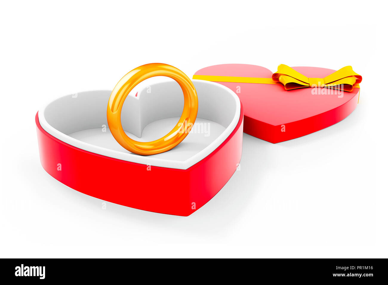 3d gold ring in a heart shape case Stock Photo - Alamy