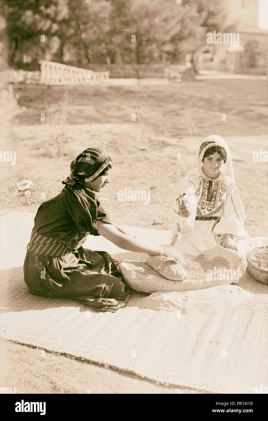 Arab women working primitive grain mill 1900, Middle East, Israel and ...
