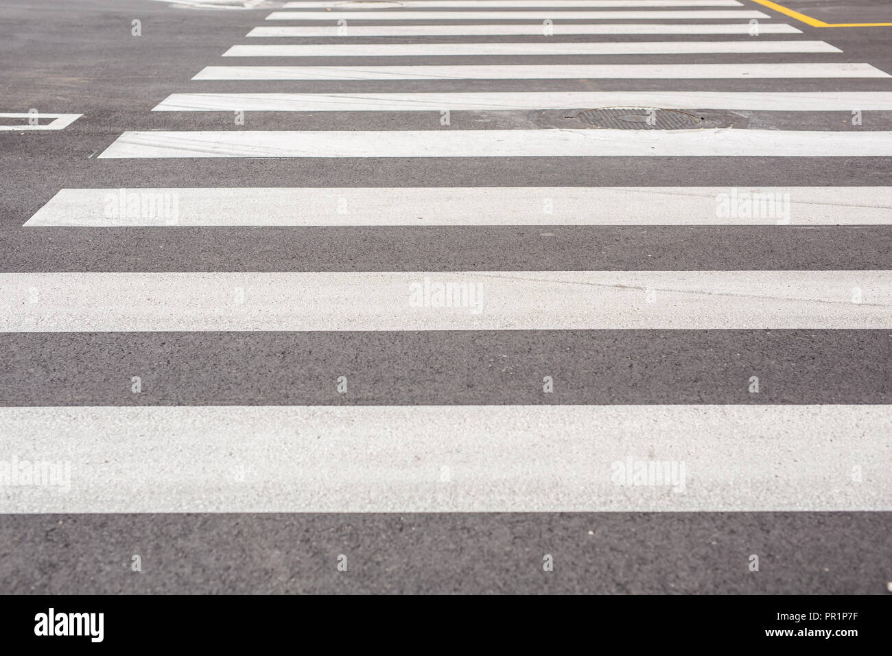 Road marking pedestrian crossing close-up. Pedestrian crossing on ...