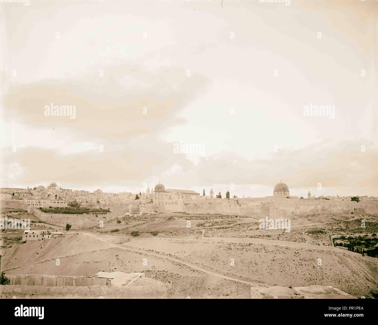 Hill of Ophel and south city wall, Temple area, Jerusalem. 1898 ...