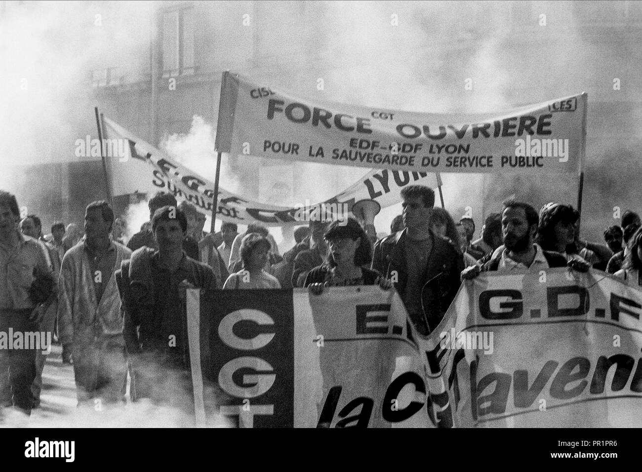 EDF employees demonstrate for Public Service defense, Lyon, France ...