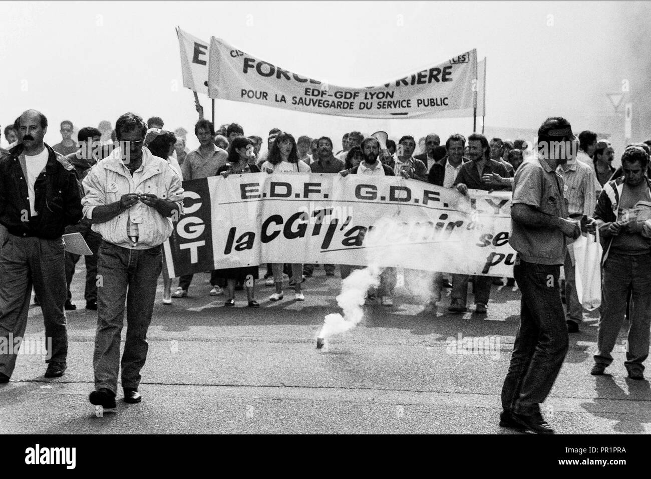 EDF employees demonstrate for Public Service defense, Lyon, France ...