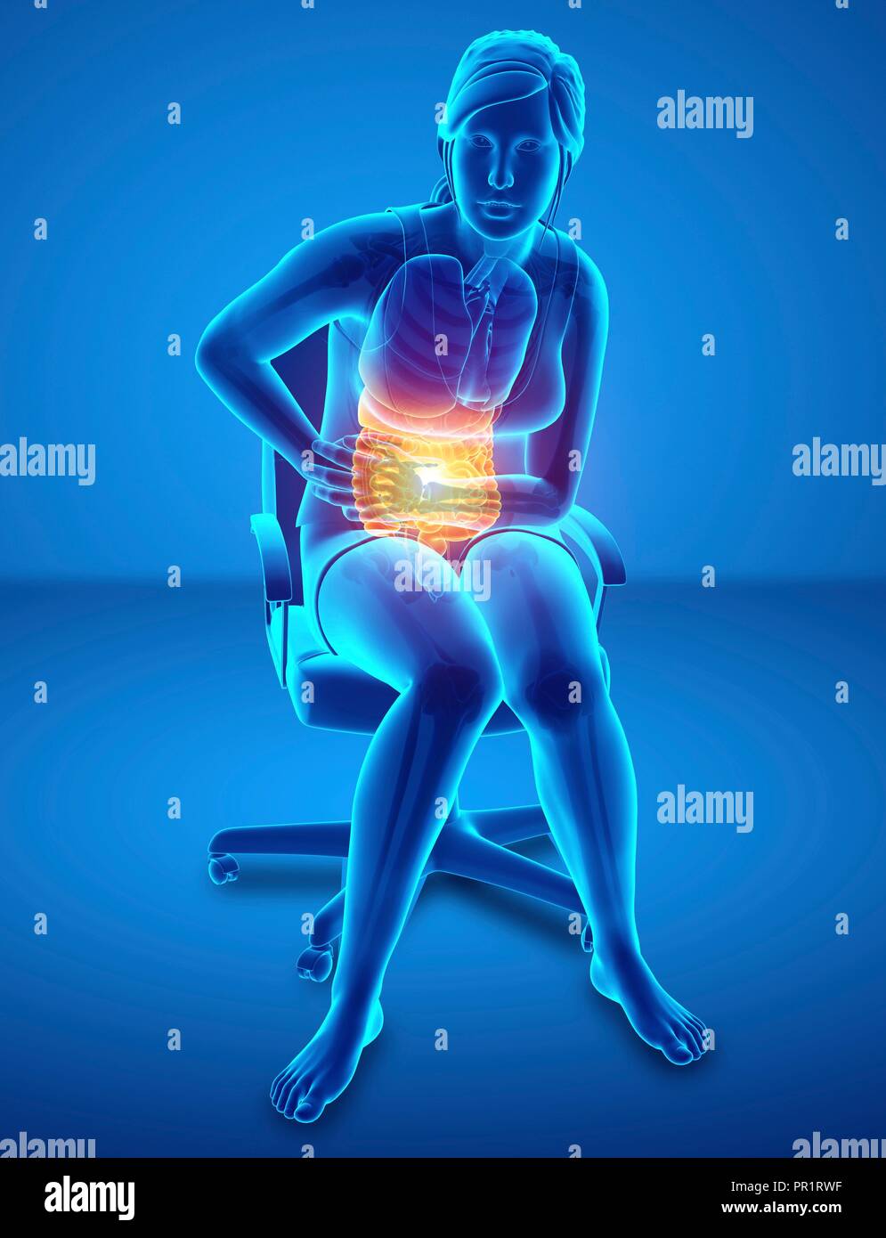 Woman with abdominal pain, computer illustration Stock Photo - Alamy
