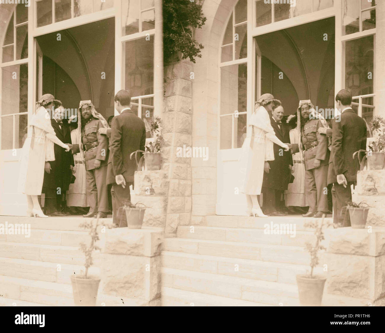 Emir Abdullah of Transjordan shaking hands with Mrs. Churchill, Winston ...